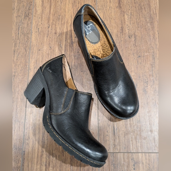 Born | Shoes | Born Concept Womens Black Leather Heeled Loafers Size 42 ...
